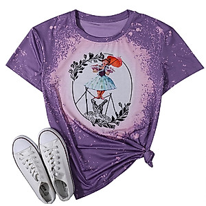 Beware of Hitch Hiking Ghost Shirt Women Funny Halloween Shirt Haunted Mansion Tshirt Fall Short Sleeve Top Purple