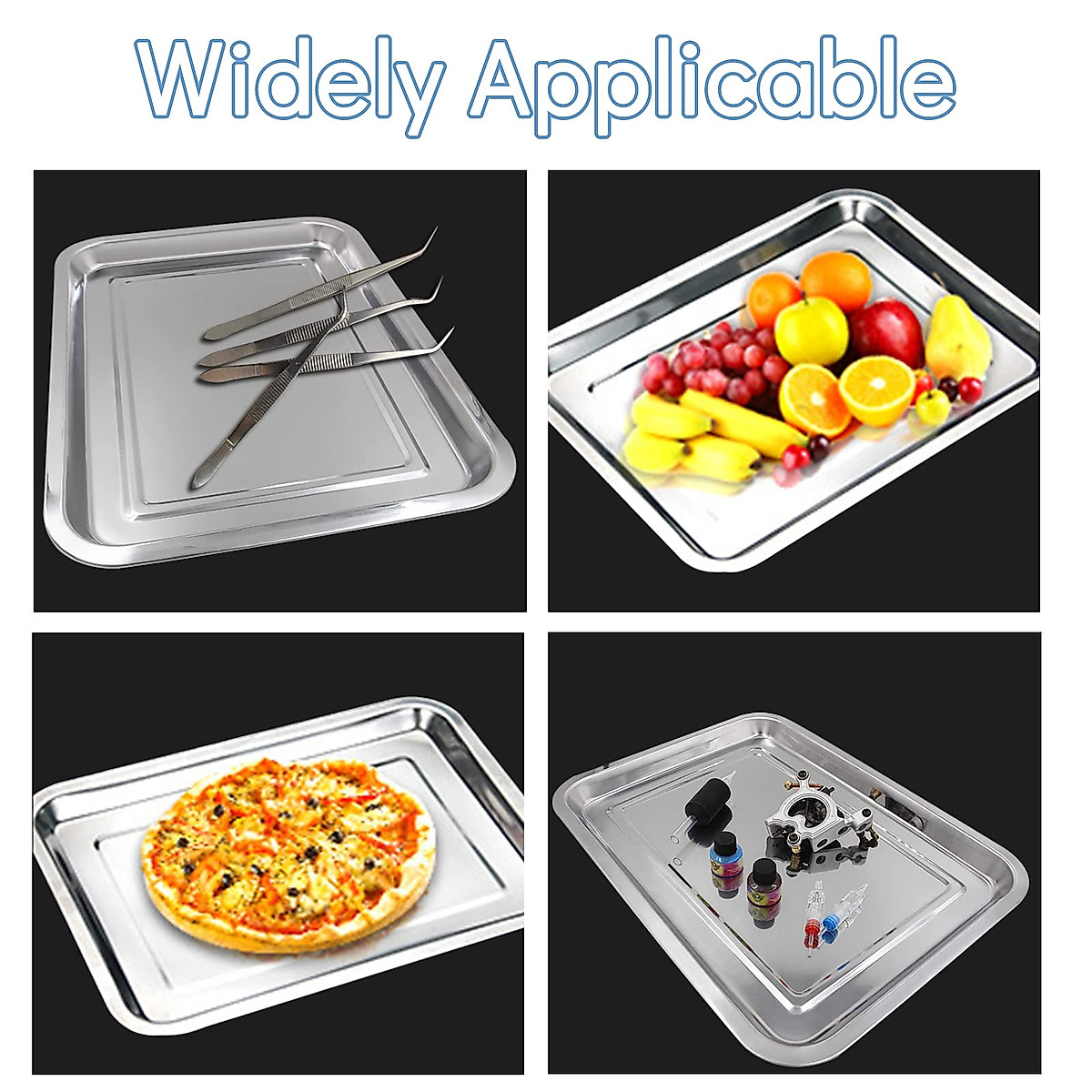 Stainless Steel Tray - Yangna 3 Pack Dental Tray 13.5'' X 10'' Stainless Steel Trays Piercing Instrument Tray Flat Tool