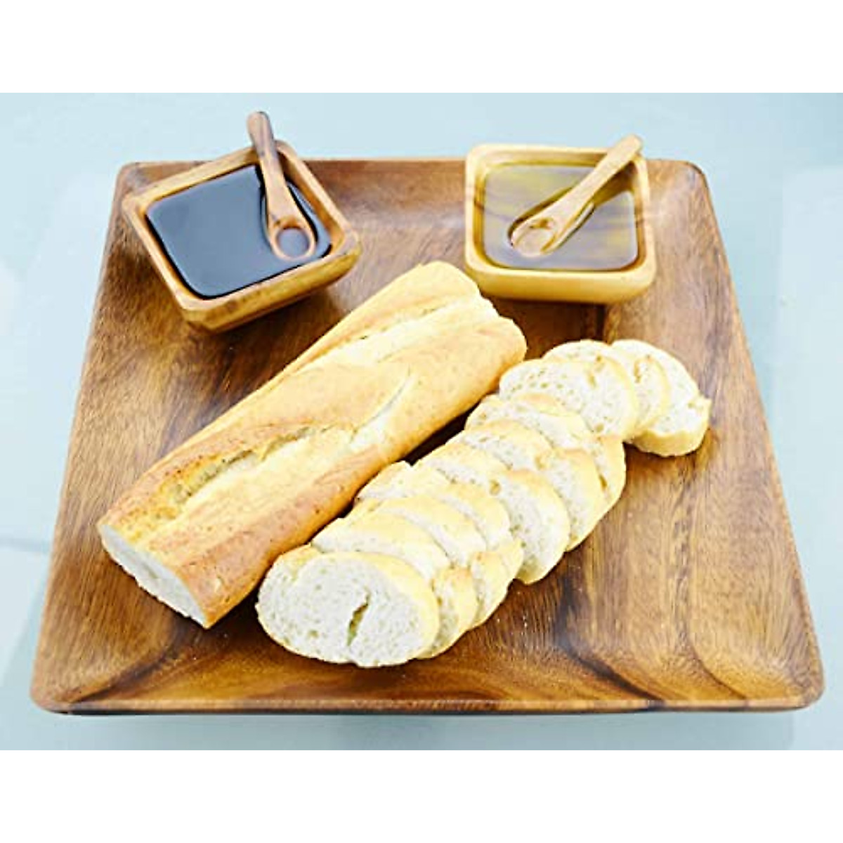 PACIFIC MERCHANTS Acaciaware Acacia Wood 12" Square Plate, Set of 4, Serving Tray, Square Charger Plate, Sustainable, Hand Made, Hawaiian History