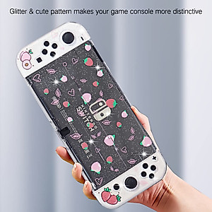 PERFECTSIGHT Glitter Protective Case for Nintendo Switch OLED Kirby Fans, Cute Bling Clear Soft TPU Slim Cover, Dockable Case for NS Console and Joy-Con Controller - Shock-Absorption Anti-Scratch