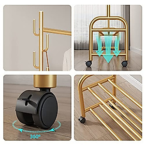 Thick forest Gold Clothes Rack Gold Clothing Rack Gold Garment Rack Rolling Organizer with Wheels Bottom Shelves Double Tiers for Multipurpose (Gold)
