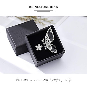 EVILD Rhinestone Butterfly Ring Bow-Knot Knuckle Ring Adjustable Open Ring Expandable Joint Ring for Women (A)