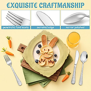 E-far 12-Piece Toddler Silverware, Stainless Steel Kids Preschooler Utensils with Adult Look, Hammered Flatware Includes 4 Forks 4 Spoons 4 Knives, Safe for Self Feeding, Non-Toxic & Dishwasher Safe