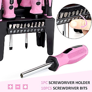 FASTPRO 21-Piece Magnetic Screwdrivers Set with Organizer Rack, Slotted Phillips Screwdrivers and Precision Screwdrivers, Repair Tool Kit for Women, Pink