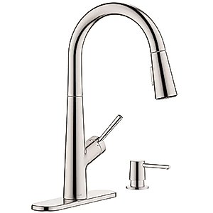 hansgrohe Lacuna Stainless Steel High Arc Kitchen Faucet, Kitchen Faucets with Pull Down Sprayer, Faucet for Kitchen Sink, Stainless Steel Optic 04749805