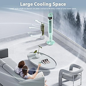 Antarctic Star Tower Fan 360°Oscillating Fan Quiet Cooling 24H Timer Remote Control Powerful Standing 8 Wind Speed 3 Wind Modes Ionizer Bladeless Portable LED Display,Bedroom Office 47-Inch black