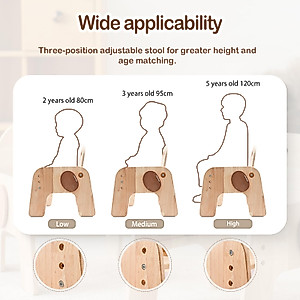 ibwaae Natural Solid Wooden Kids Chair Height-adjustable Wooden Chair for Toddlers Montessori Furniture Birthday Gift for Children