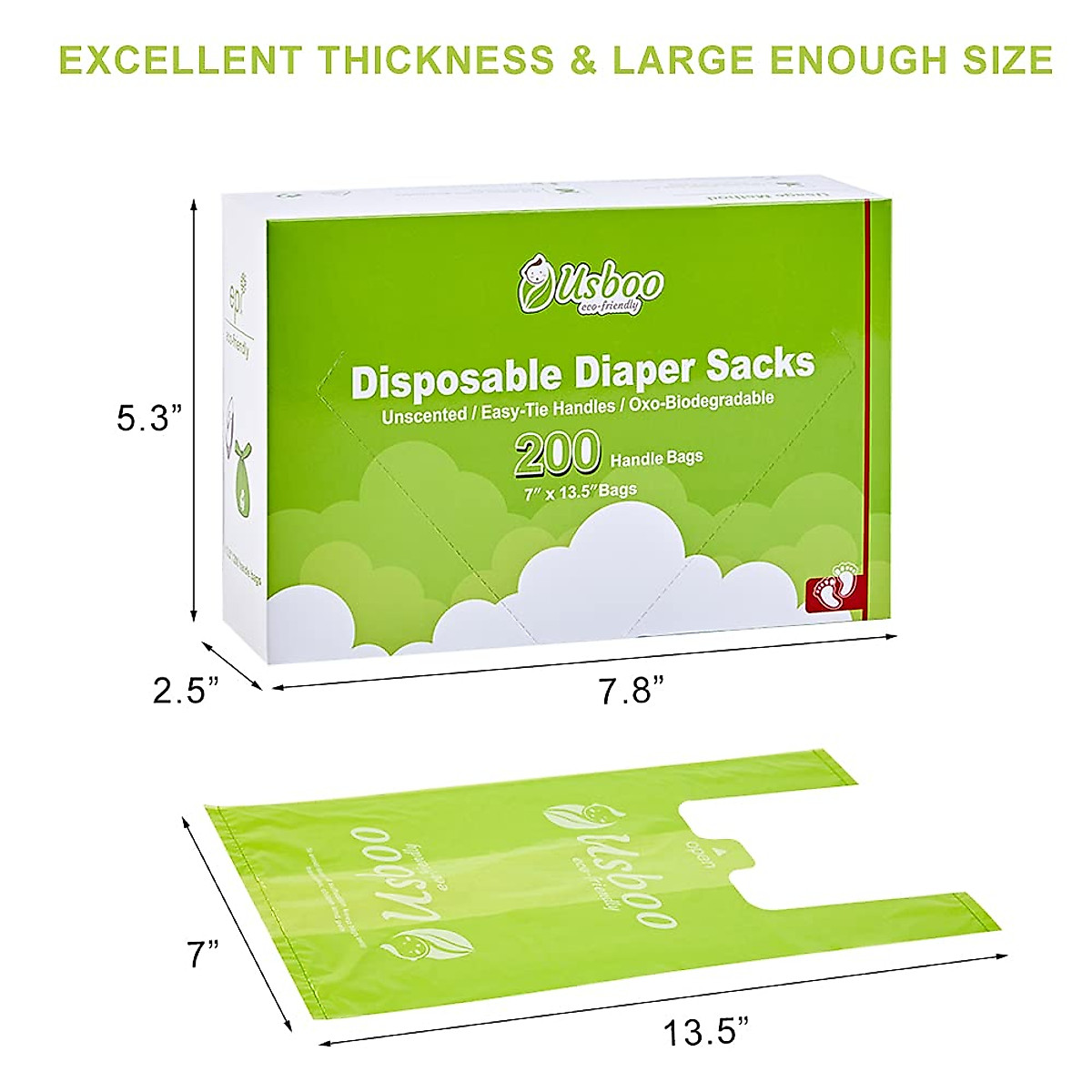 Disposable Diaper Sacks,200 count Baby Disposable Diaper Bags with Easy-Tie Handles,Oxo-Biodegradable Waste Bags,Diaper Disposal or Pet Waste Bags, Unscented