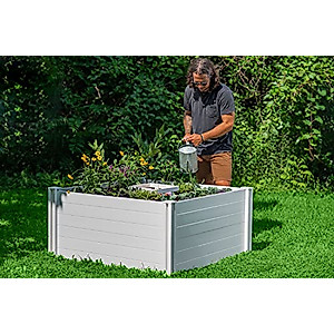 Vita Classic 4 Foot x 4 Foot x 22 inch Keyhole Garden Bed with Composting Basket, White, PVC, BPA and Pthalate Free, VT17101