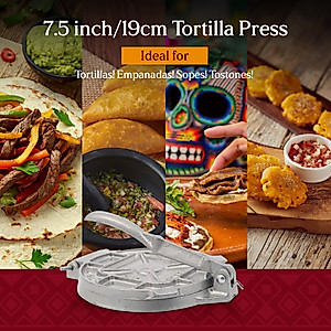 Estrella 7.5 inch Cast Iron Tortilla Press and Tostonera, Perfect for Mexican Food, Tortillas, Empanadas and Sopes, Silver Finish