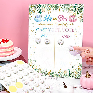 Whaline Fall Pumpkin Gender Reveal Board with Stand What Will Our Little Baby Be Eucalyptus Leaf Gender Reveal Game with Voting Stickers for Autumn Baby Shower Supplies