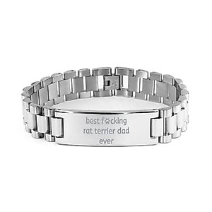 Rat Terrier Dad Ladder Stainless Steel Bracelet, Best Fucking Rat Terrier Dog Dad Ever, Funny Rat Terrier Lovers Owner