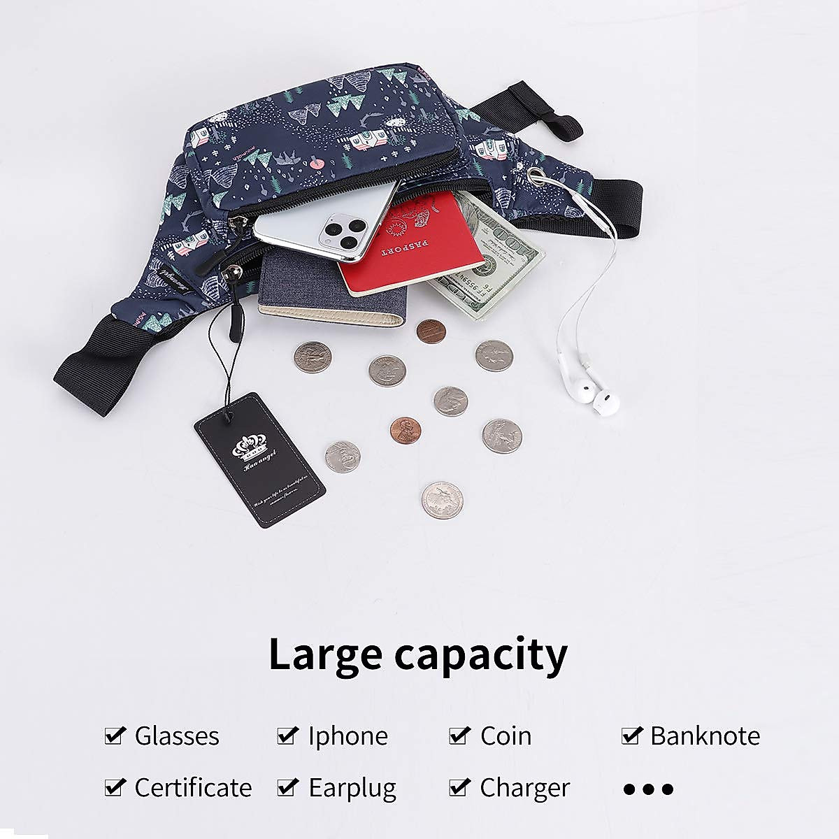 HUA ANGEL Fanny Pack for Women & Men - Crossbody Waist Bag Lightweight Belt Bum Bag for Sports, Travel, Hiking, Everyday Use