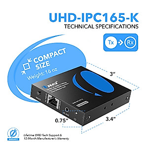 OREI 4K HDMI Extender Balun UltraHD 4K @ 60Hz 4:4:4 Over Single CAT6/7 Cable with HDR & IR Control-Ethernet Cable Up to 165 ft- Loop Out (UHD-IPC165-K)