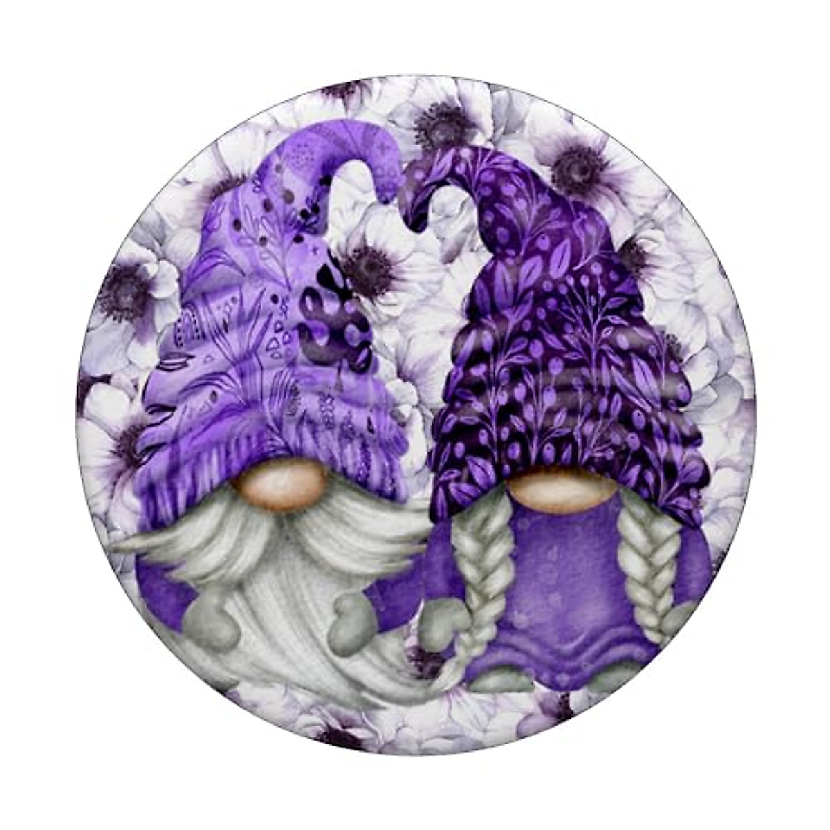 Unique Purple Gnome With Lilac Anemones Floral Aesthetic PopSockets Standard PopGrip