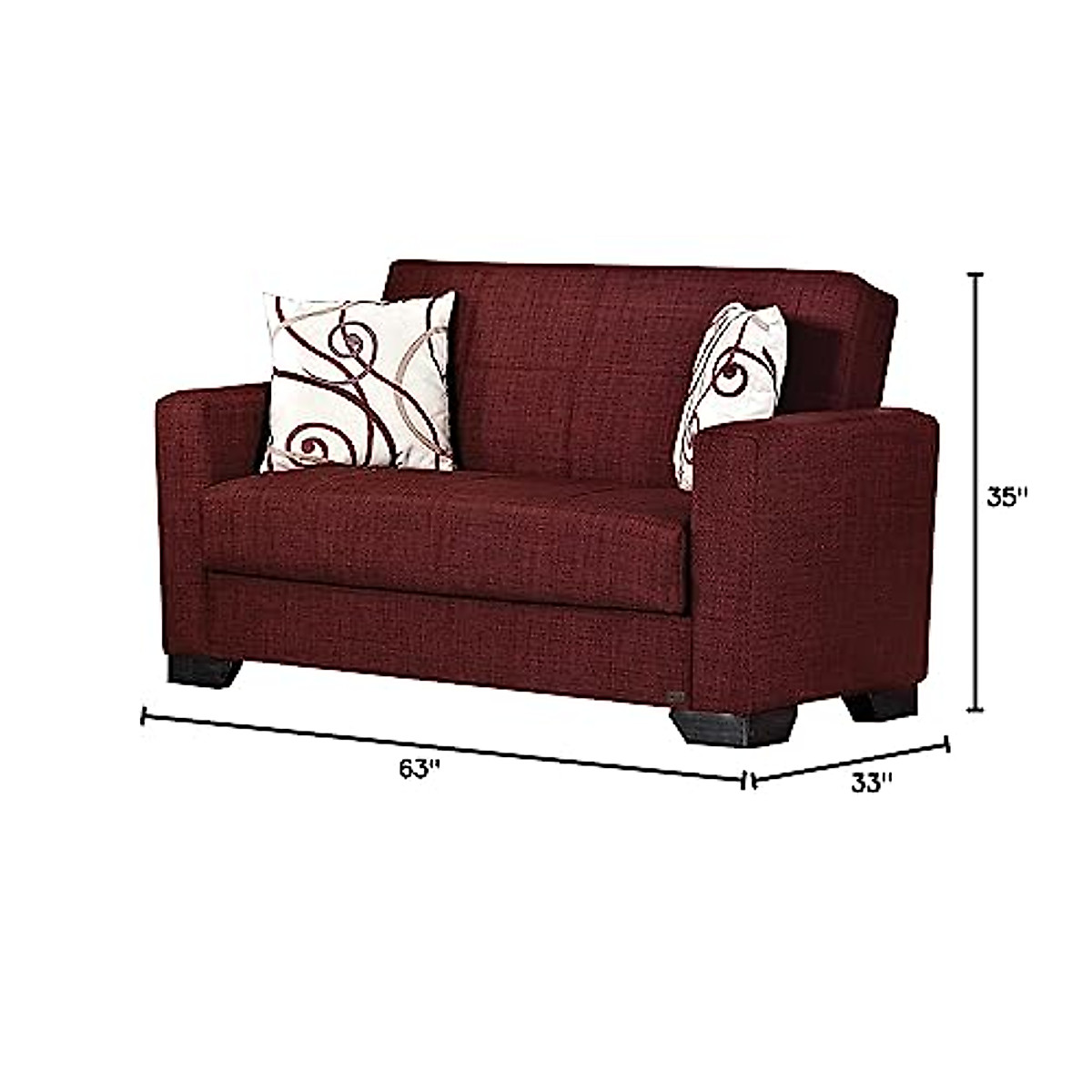 Beyan Signature Vermont 63 in. Convertible Sleeper Loveseat in Burgundy with Storage
