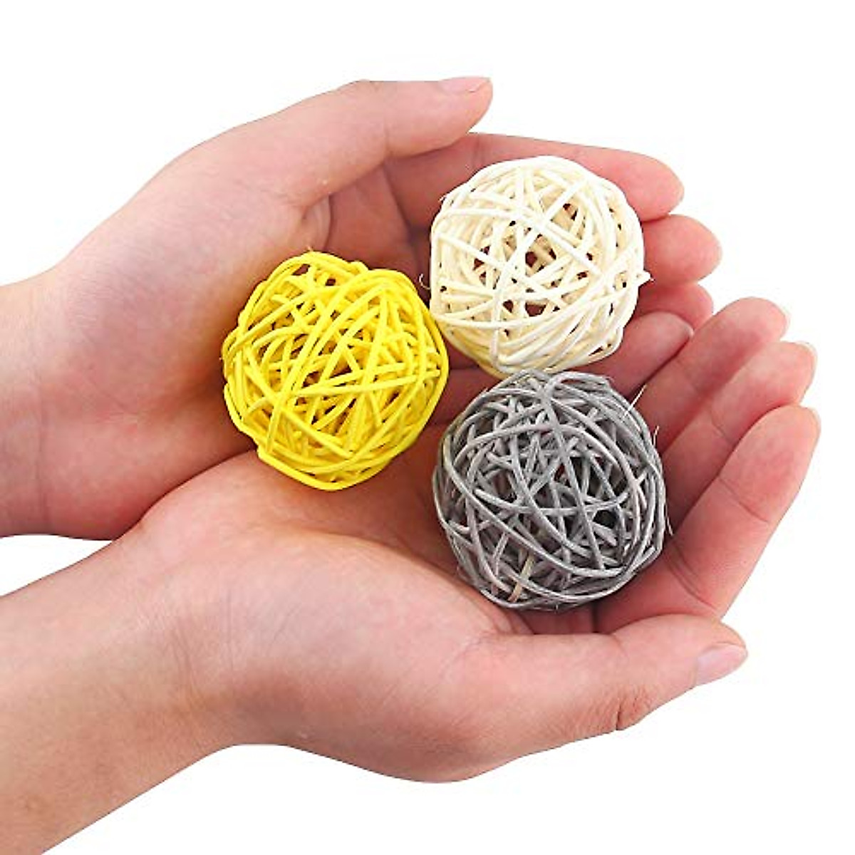 DomeStar 24PCS Yellow Decorative Balls for Bowl Centerpiece, 2 Inch Rattan Balls Wicker Balls Decorative Twig Orbs Spheres Bowl Fillers Vase Fillers Home Wedding Decor