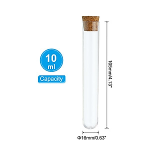 PATIKIL 10ml Test Tubes Set, 10pcs 4.13x0.63" PS Clear Round Bottom Test Tube Containers with Wood Stopper for Bead Party Candy Bath Salt Storage Scientific Experiment Plant Propagation