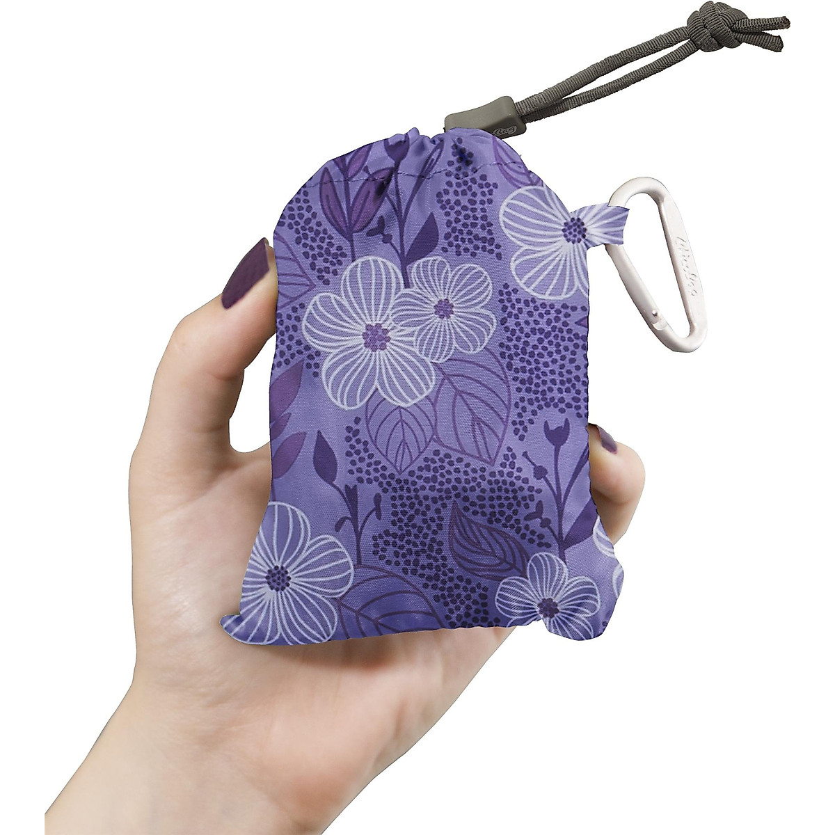 ChicoBag VITA Purple Blooms Designer Compact Reusable Shopping Tote with Attached Pouch and Carabiner Clip - Bliss