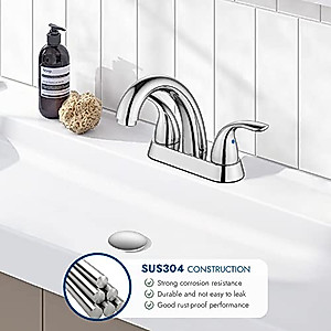 Cinwiny Polished Chrome 4 Inch Centerset Bathroom Sink Faucet Deck Mount Two Handles Vanity Faucet Mixer Tap with Pop up Drain Assembly