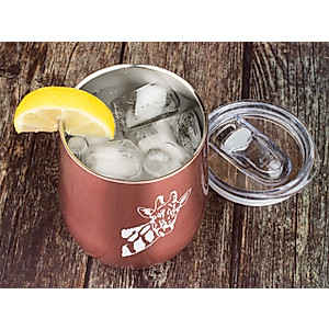 PDTXCLS Giraffe Gifts, 12oz Rose Gold Wine/Coffee Steel Tumbler/Mug with Premium Sliding Lid, Perfect Items for Women, Things for Animal Lover Glass Decor (Rose Gold)