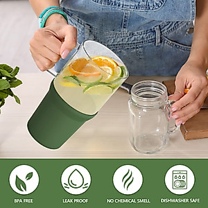 Sursip 32 oz Glass Tumbler with Handle, Glass Water Bottles with Lid and Straw, Reusable Iced Coffee Cup with Silicone Sleeve - Fits in Car Holder, BPA Free, Leak Proof, Dishwasher Safe (Olive Green)