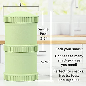 Re Play 2pk Snack Stack Food Storage Containers for Baby, Toddlers, and Children, Includes 3 Lids, Medical Grade Silicone Snack Lid, Storage Lid, & Travel Lid with Strap, Microwave Safe, Leaf