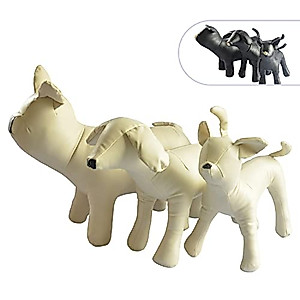 Dog Mannequins, PU Leather Standing Dog Model Flexible Stretch Dog Mannequins to Display Dog Apparel Pet Clothes, Dog Shop Supplies Bulldog Style Beige