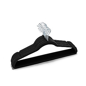 Jeronic Ultra Thin Non-Slip Velvet Clothes Hanger, Pack of 50, Black