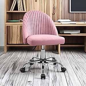 Furniwell Office Chair Armless Cute Desk Chair Modern Adjustable Swivel Padded Fabric Vanity Task Computer Chair Home Office Desk Chairs with Wheels (Pink)