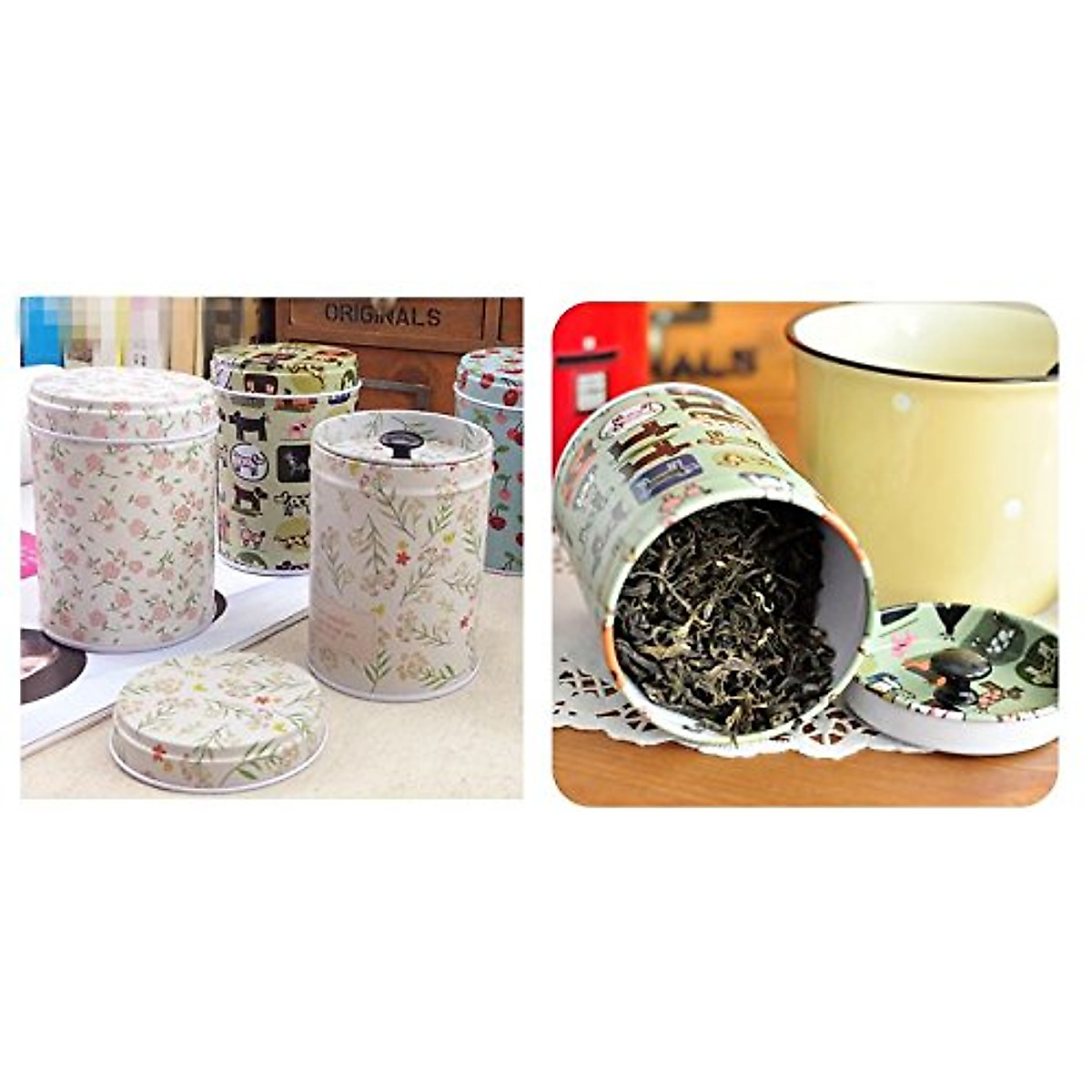 Leoyoubei 3.55x2.55 Inch Dry Storage Tinplate Caddy Box Retro Double Cover Home Kitchen Storage Containers Colorful Tins Round Tea Tins Set of 6 (shipped randomly)