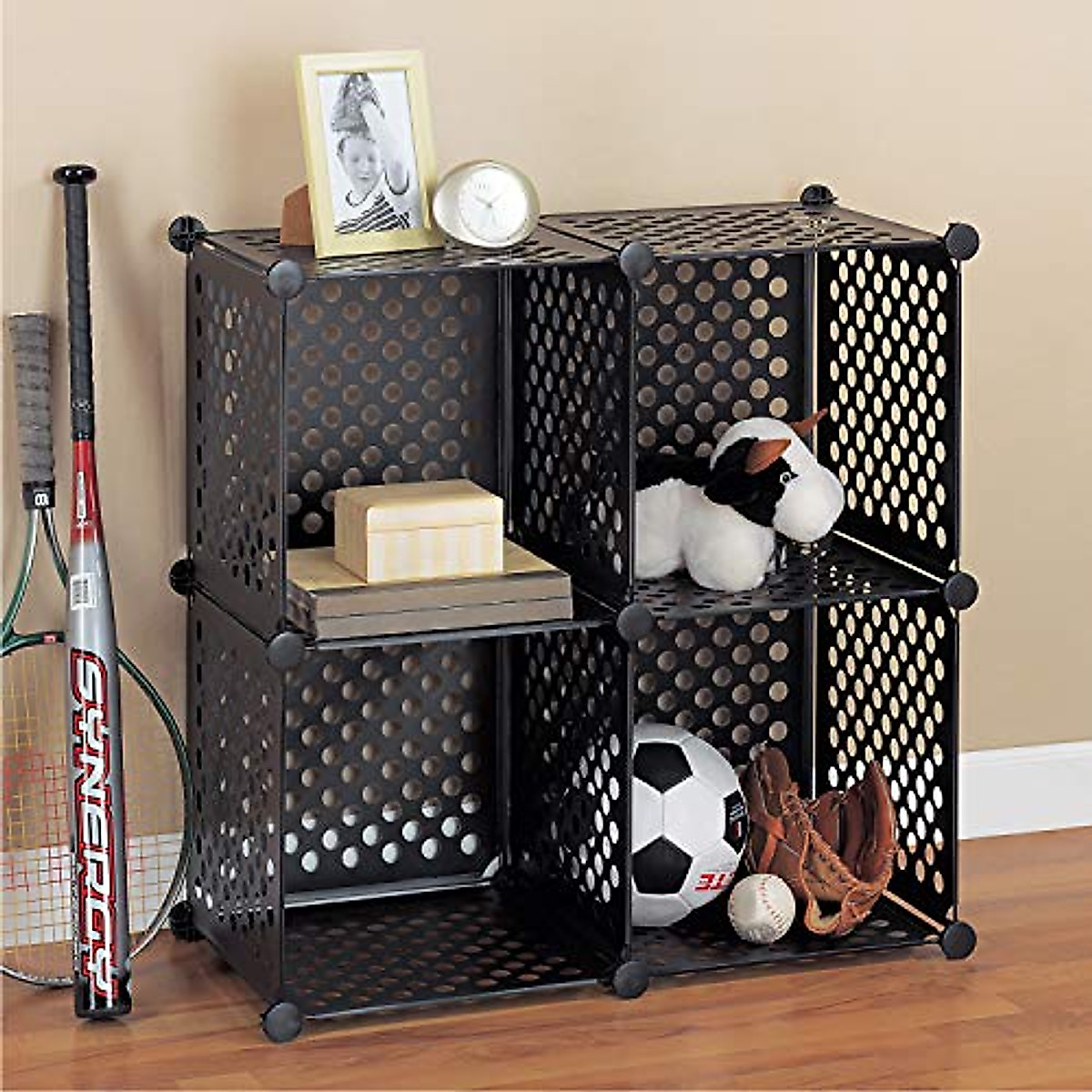 Organize It All Set of 4 Stacking Cubes, Dimensions: 30.2 x 30.2 x 14.8 inches, Stackable Cubes, Great for Any Room, Home Organization, Black