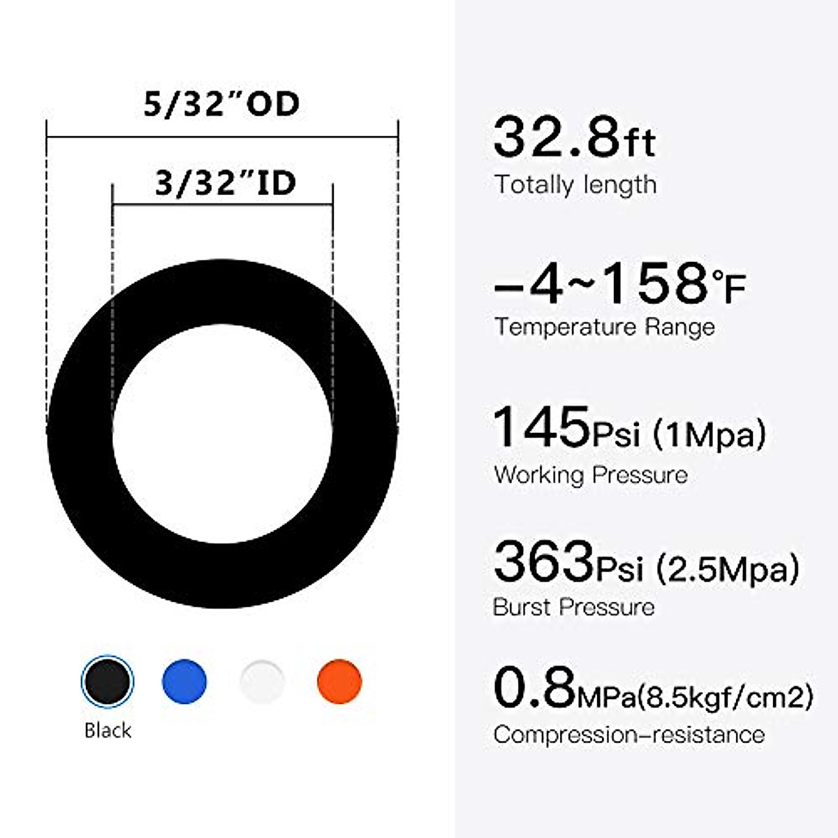 Quickun Pneumatic Tubing 5/32" Tube OD PU Polyurethane Tube Air Hose Line for Air Compressor Fitting or Fluid Transfer (Black 32.8ft)