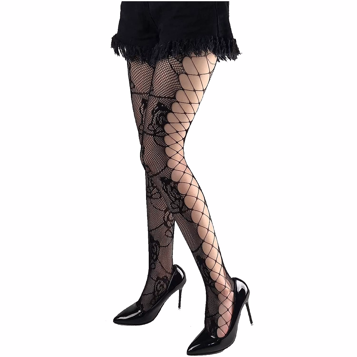 GEMLORD 7 Pairs Women Fishnet Stockings - Thigh-High Stockings Tights Suspender Pantyhose Stockings, Black Fish Net Tights Lace Stockings