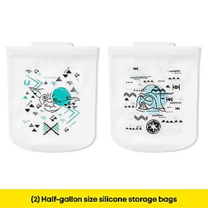 Pyrex Platinum Silicone 4-Pc Storage Set, 2 Reusable Sandwich Bags, 2 Reusable Half-Gallon Freezer Bags, Non-Toxic, BPA-Free, Airtight & Leak-Proof, Microwave, Freezer Safe, Star Wars