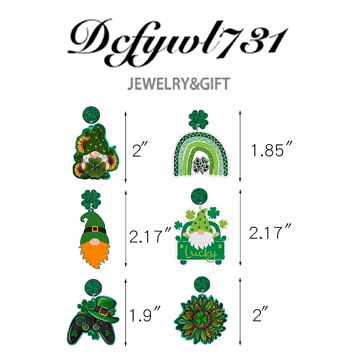 6 Pairs St Patricks Day Earrings for Womens Irish Shamrock Dangle Earrings Clover Drop Earrings Green Grass Rainbow Hat Game Handle Beard Dangle Earrings St Patricks Day Accessories（6pairs）