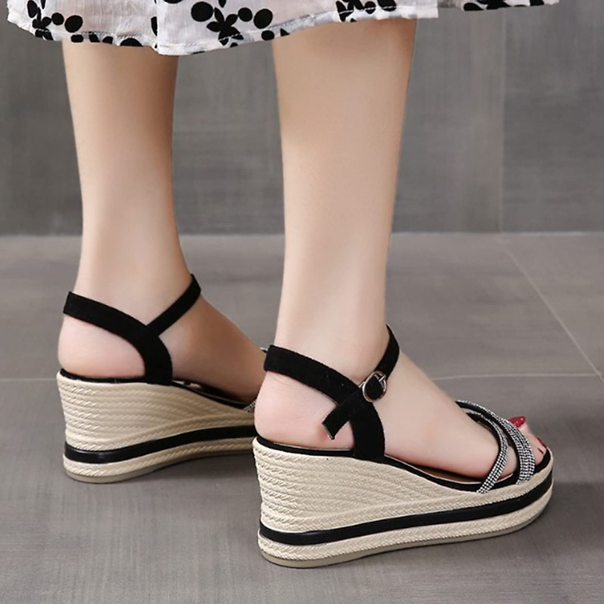 HIONRE Thick Bottom Open Toe Sandals,Simple and Breathable Women's Shoes, Wedge Sandals,Black,39,Comfort and Support Sandals