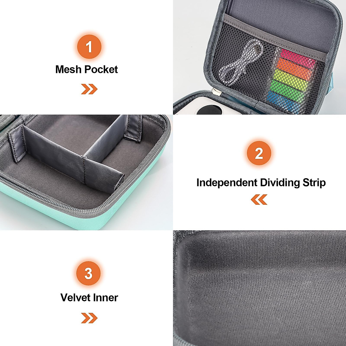 HUIJUTCHEN Mini Printer Carrying Case Compatible with Phomemo M02/ T02/ M02S/M02 pro/Q30S/M02X Mini Photo Printer, Mini Thermal Printer Hard Travel Case with Zipper Mesh