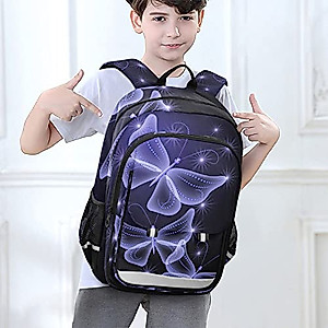 Glaphy Butterfly Blue Backpack School Bag Lightweight Laptop Backpack Student Travel Daypack with Reflective Stripes
