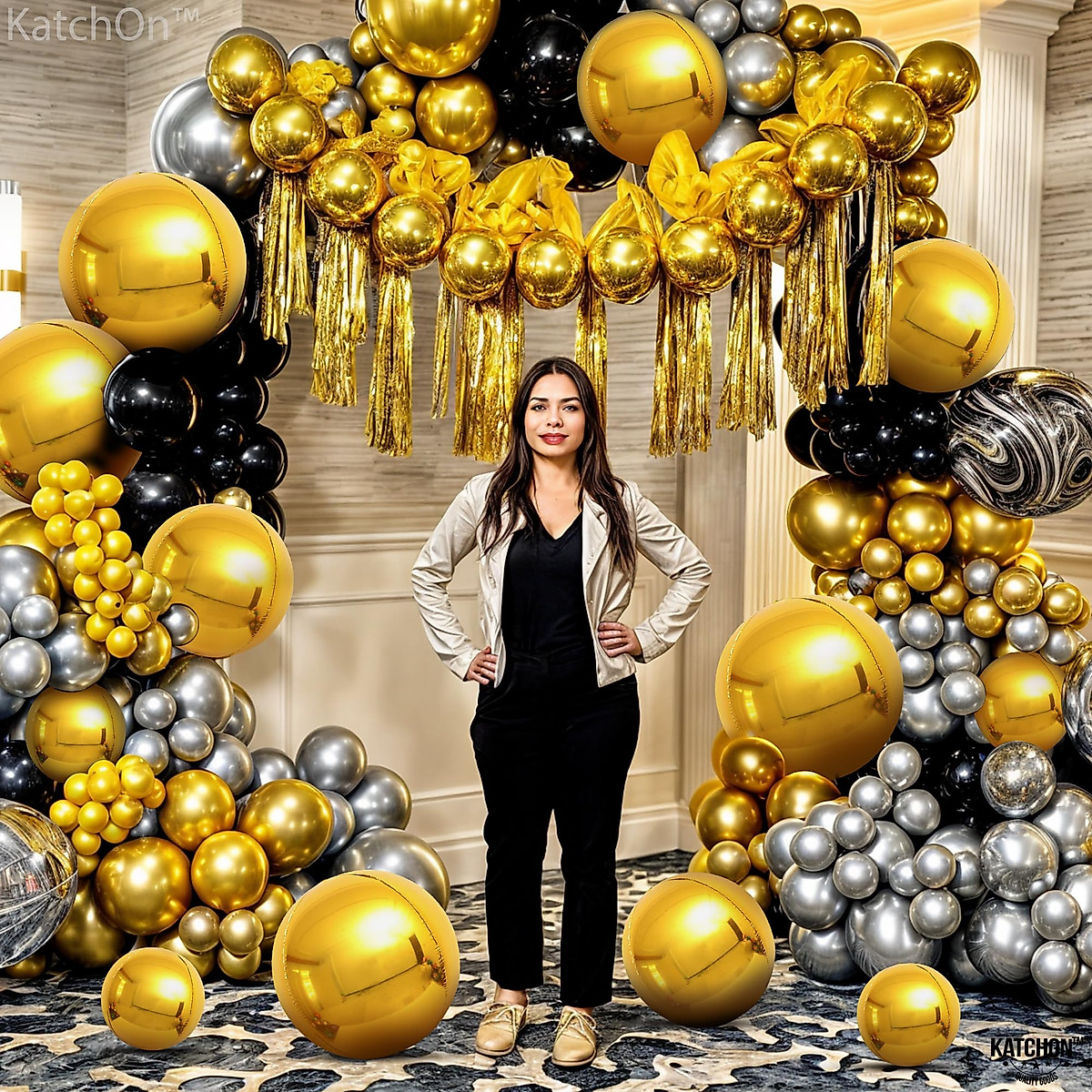 KatchOn, Large Gold Balloons - 22 Inch, Pack of 14 | Gold Foil Balloons for Gold Party Decorations | Round 4D Chrome Gold Balloons, Gold Mylar Balloons | New Years Balloons, New Years Decorations 2025