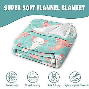 Axolotl Blanket Axolotl Gifts for Girls Boys Soft Fleece Cozy Warm Flannel Lap Throw Blanket for Toddler Kids Adults Couch Bed Cute Quilt, Green 40"X50"