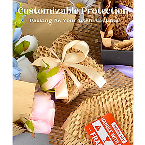 15”x400’Honeycomb Packing Paper,100% Recyclable Honeycomb Cushioning Wrap Roll for Safe Moving Shipping Packaging with 20 Fragile Stickers.