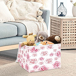 Kigai Rose Pink Storage Basket with Lid Collapsible Storage Bin Fabric Box Closet Organizer for Home Bedroom Office 1 Pack