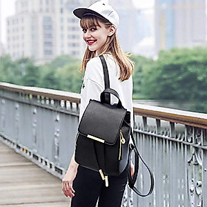 Pahajim Travel Backpack for Women Mini Cute Purse and Shoulder Bag PU Leather (black)