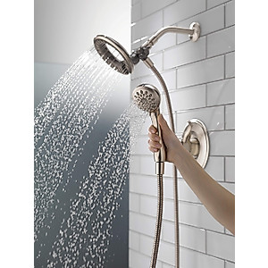 Delta Faucet Linden 17 Series Dual-Function Shower Faucet, Shower Trim Kit with 4-Spray In2ition 2-in-1 Dual Hand Held Shower Head with Hose, Stainless T17294-SS-I (Valve Not Included)
