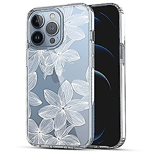 RANZ iPhone 13 Pro Max Case, Anti-Scratch Shockproof Series Clear Hard PC+ TPU Bumper Protective Cover Case for iPhone 13 Pro Max (6.7") - White Flower