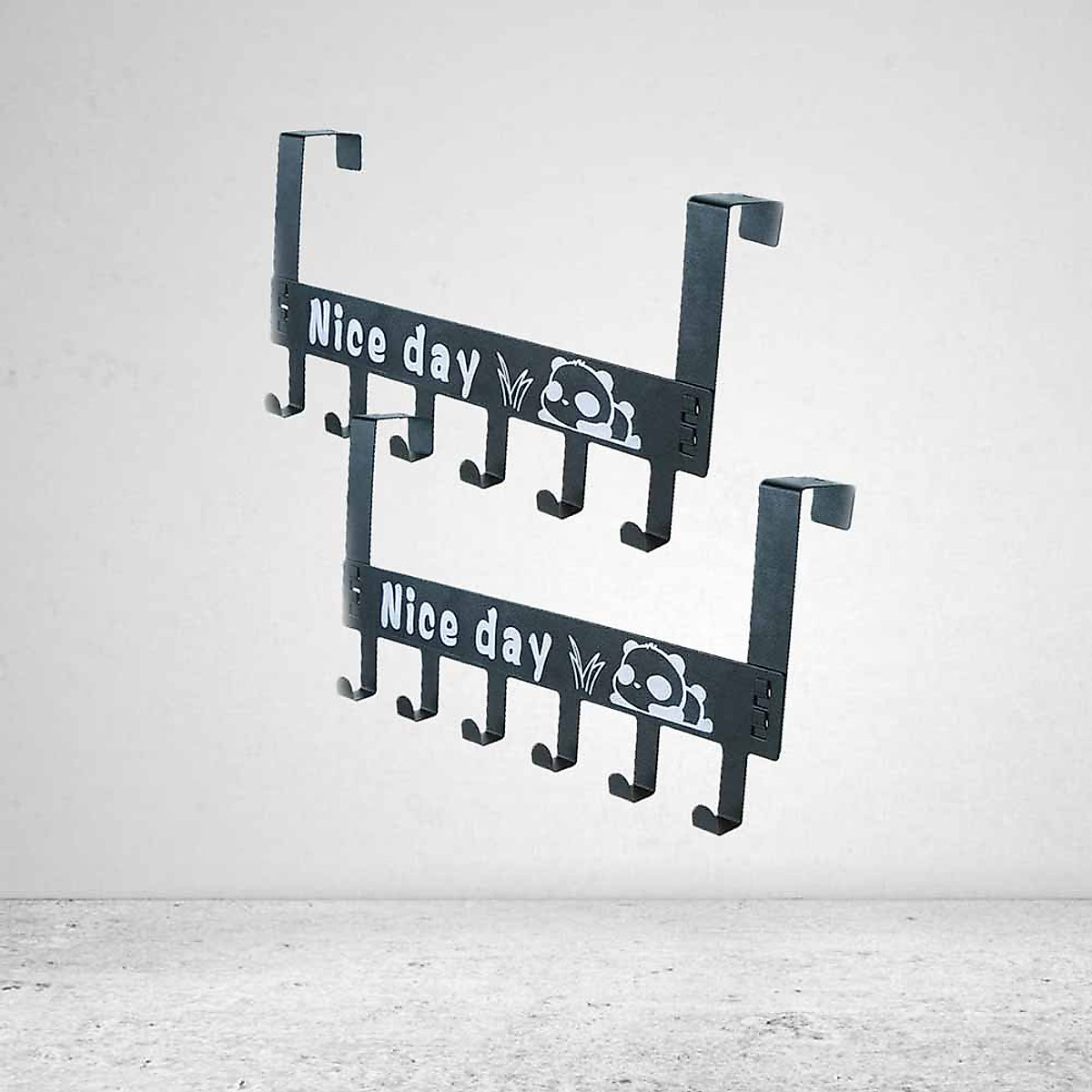 Over Door Hook Hanger Panda Removable Storage Rack 6 Hooks Holder Home Organizer for Coat Towel Bag Kid Room Metal Robe Kitchen (Black)