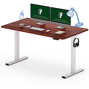 FLEXISPOT EN2 Whole-Piece Standing Desk, 55 x 28 Electric Stand Up Height Adjustable Desk (White Frame + 55" Mahogany Top, 2 Packages)