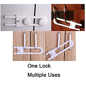Child Proof Sliding Cabinet Lock - Baby Safety U Shaped Latch for Cupboard Doors Knobs and Handles (10 Pack)