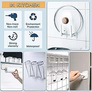 Muilt-Purpose Adhesive Hooks, Seamless Wall Hooks for Kitchen Bathroom Bedroom Hanging for Cups Utensil Coats,Towel,Handbag Utility Hooks 2PCS